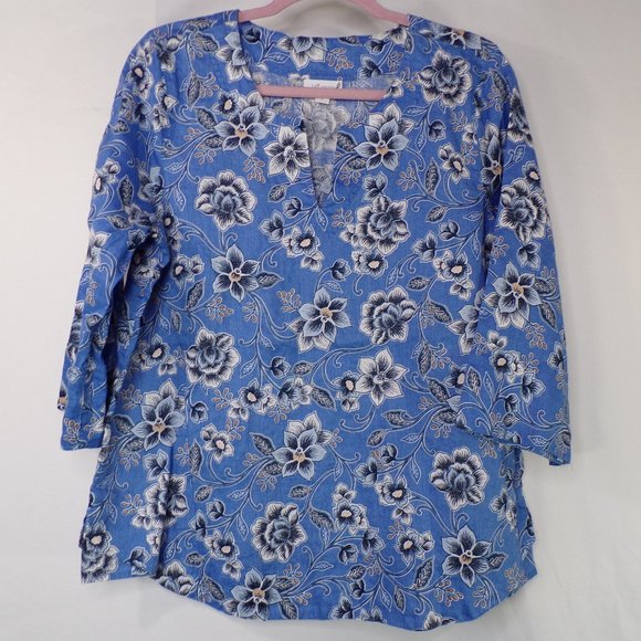J. Jill | Tops | J Jill Blue Floral Love Linen Top Sz M | Poshmark